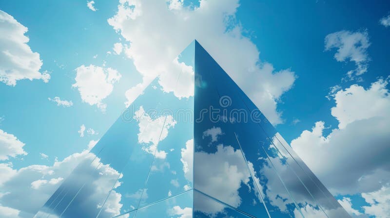 A 3D Render Depicting a Mirror Pyramid Skyscraper Against a Blue Sky ...