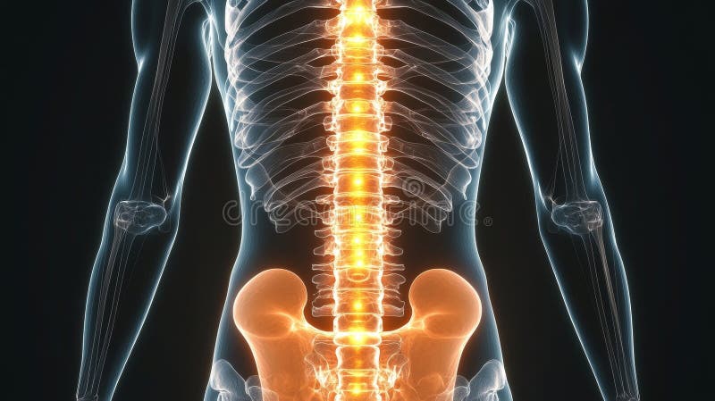 Sacroiliac Joint Pain 3D Render of Human Spine Highlighting Sacrum and ...