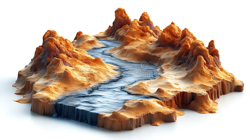 3D Render of a Desert Landscape with a River Stock Illustration ...