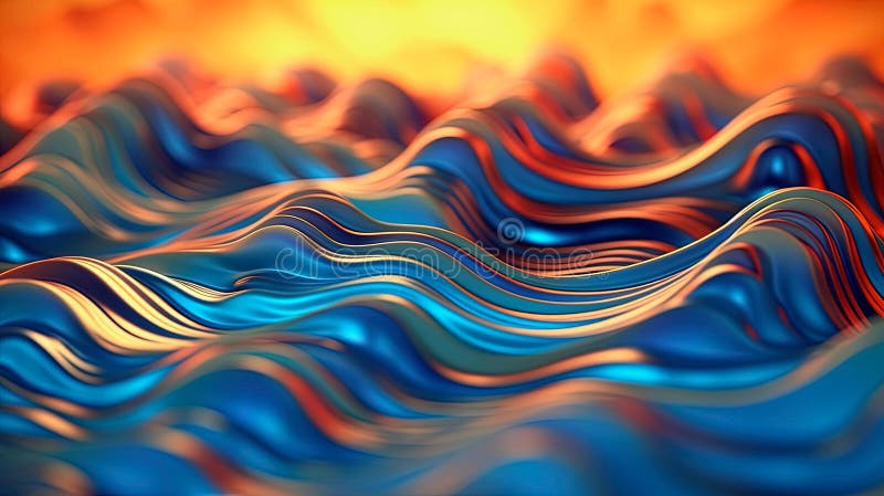 Render of Blue Waves at Sunset in the Beach. Stock Illustration ...