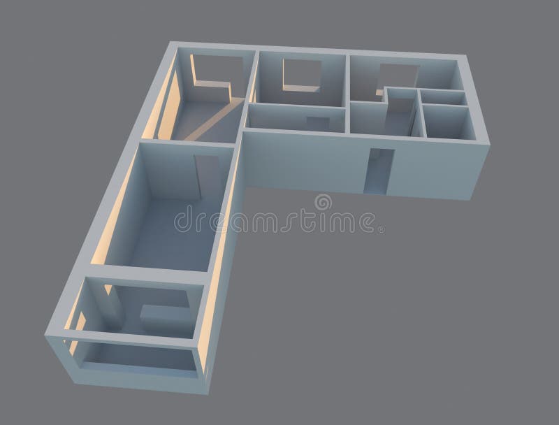 3d Render Designe Apartments in Perspective View, Construction Plane ...