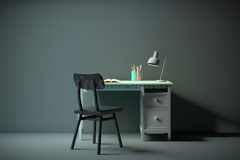 3d Render of a Desk with a Chair and Stationery on it Stock ...