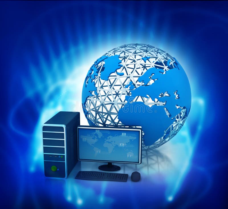 3d Render of Desktop Computer with Globe Stock Illustration ...