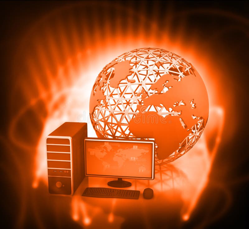 3d Render of Desktop Computer with Globe Stock Illustration ...