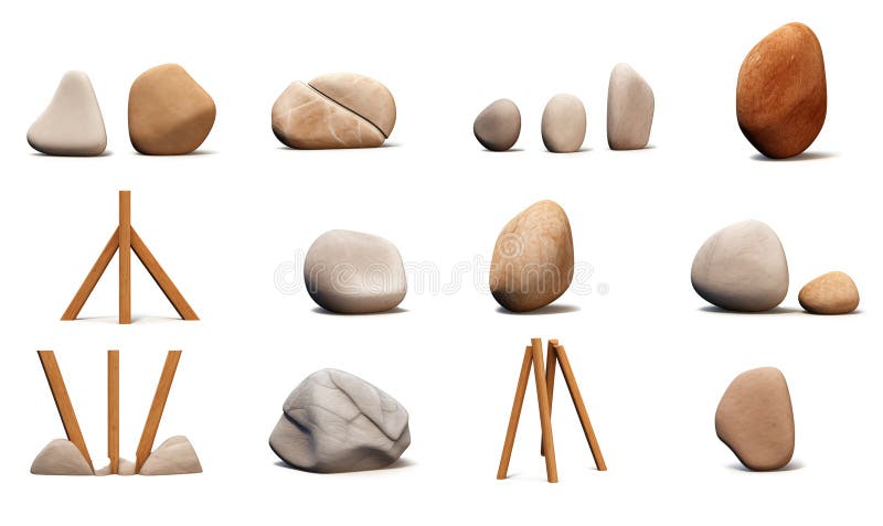 3d Render of Different Shapes and Sizes of Stones Isolated on ...