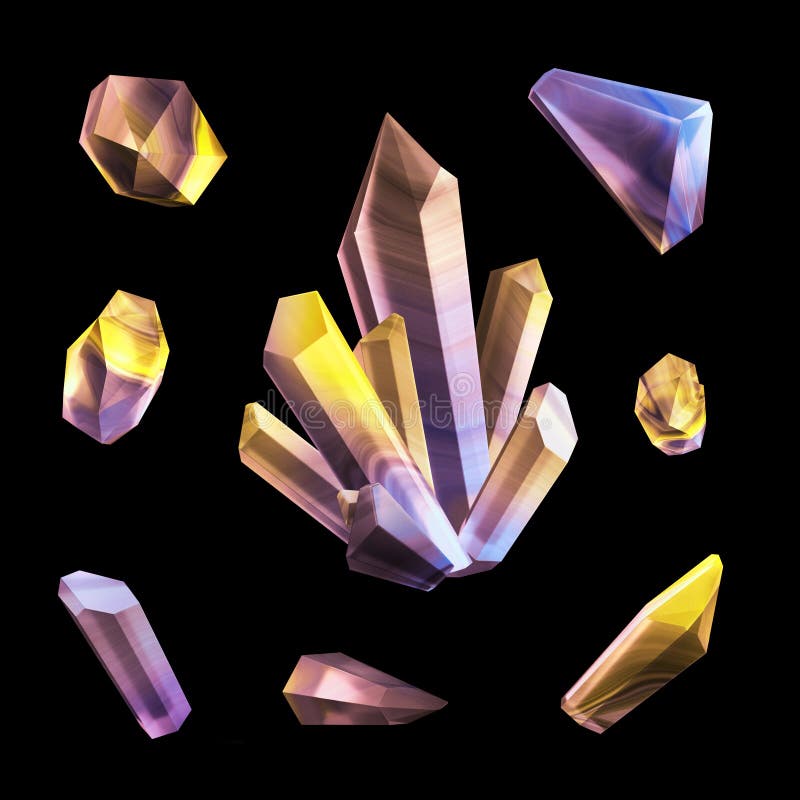 3d Render, Digital Clip Art, Abstract Crystals, Modern Gemstone ...