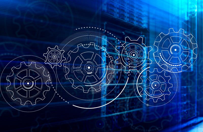 3D Render Digital Control and Computing System in Data Center, HUD ...