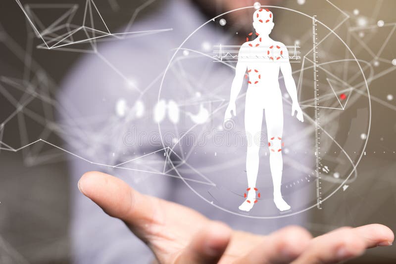 3D Render of a Digital Human Body on a Male Hand Stock Photo - Image of ...