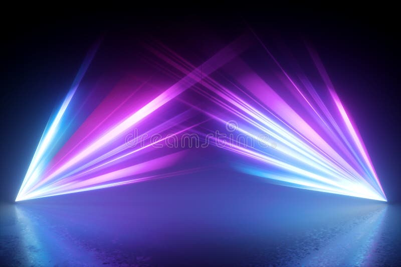 3d Render, Digital Illustration. Bright Projector Shining Inside Empty ...