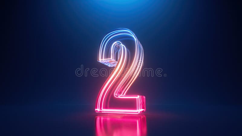 3d Render, Digital Neon Number Two. the Second Place Stock Illustration ...