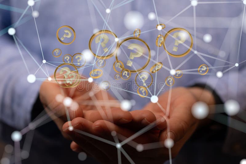 3D Render of Digital Question Marks with a Human from the Background ...