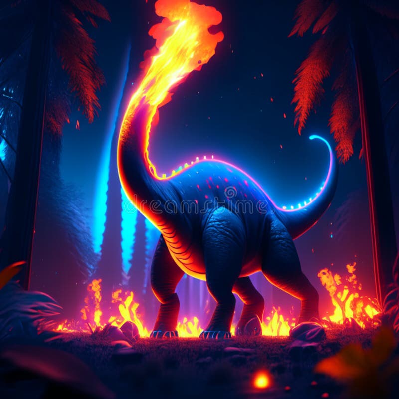 3d Render of a Dinosaur with Fire on a Dark Background. AI Generated ...