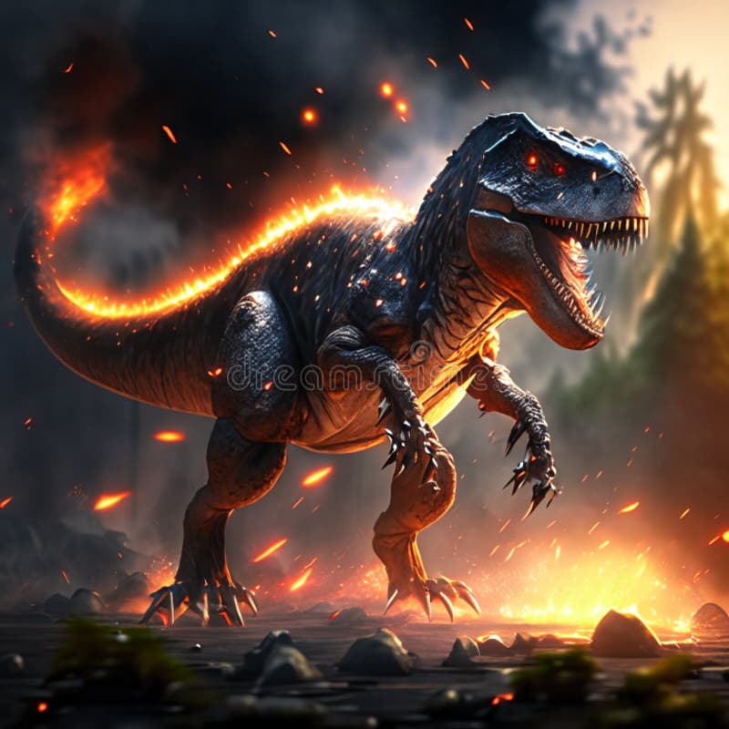 3d Render of a Dinosaur with Fire and Smoke in the Forest Generative AI ...