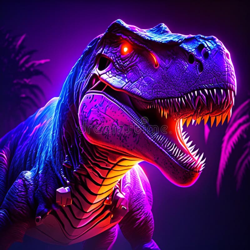 3d Render of a Dinosaur in Neon Light. 3d Illustration AI Generated ...