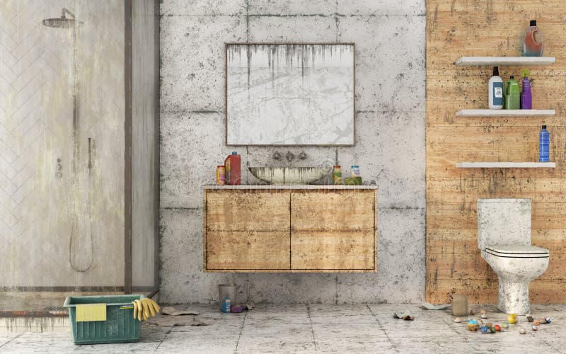 3d Render of Dirty Bedroom in Classic Style Stock Illustration ...