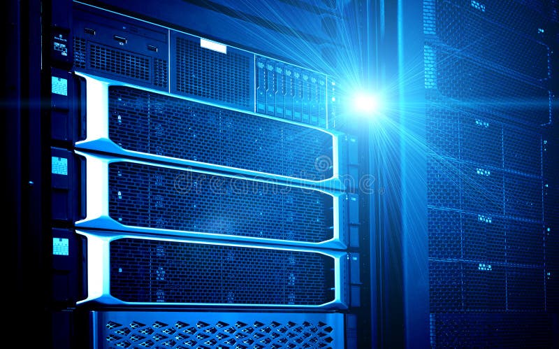 3d Render Disk Storage in Row of Supercomputers Data Center Bottom View ...