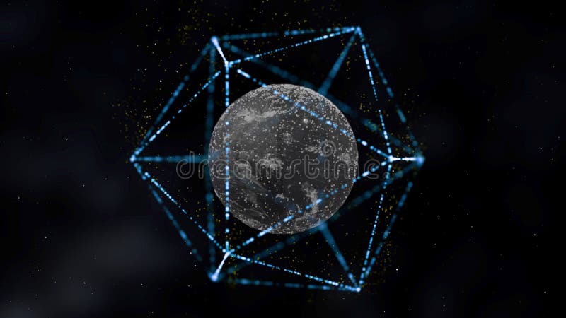 3d Render of Distant Planet in Space Locked Inside Illuminating Hexagon ...
