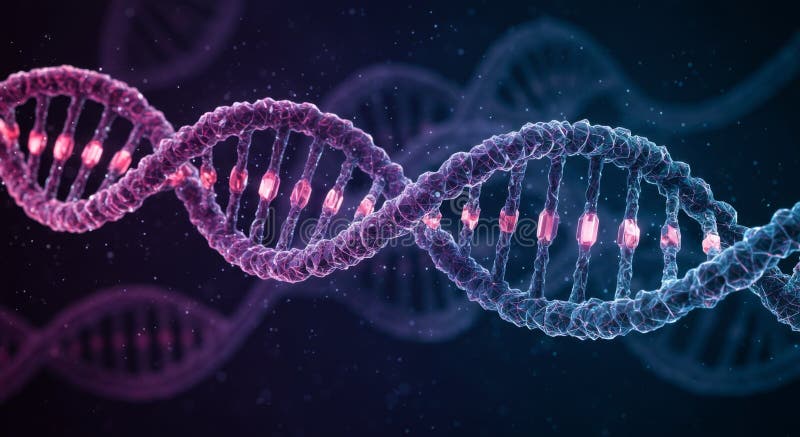 3D Render of a DNA Double Helix in Blue and Purple Stock Illustration ...