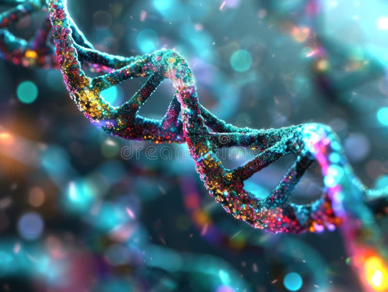 3d Render of DNA Molecule with Multicolor Lights on Background ...