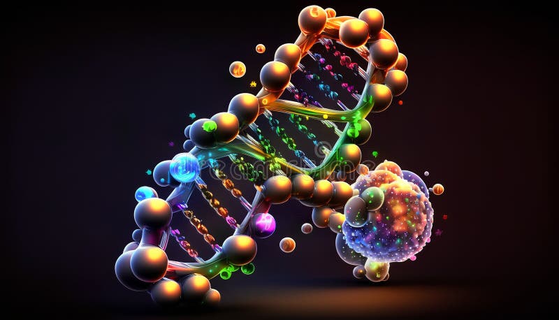 3d Render of Dna Structure on Black Background with Colorful Particles ...
