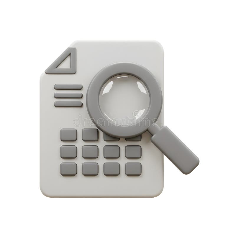 3D Render of Document Analysis Magnifying Glass Icon for Data Research ...