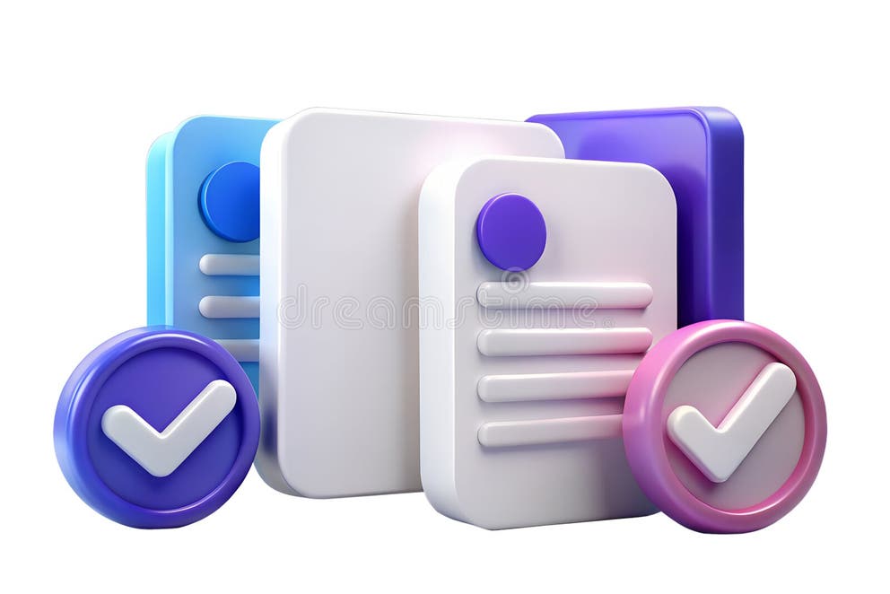 3D Render of Documents with Checkmarks for Approval Stock Image - Image ...