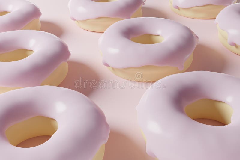 3d Render of Donut Pattern with Pastel Pink Glaze on a Pink Background ...