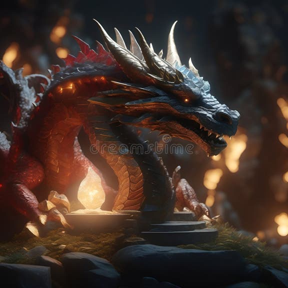 Dark Dragon with Lights, AI Generated Image Stock Illustration ...