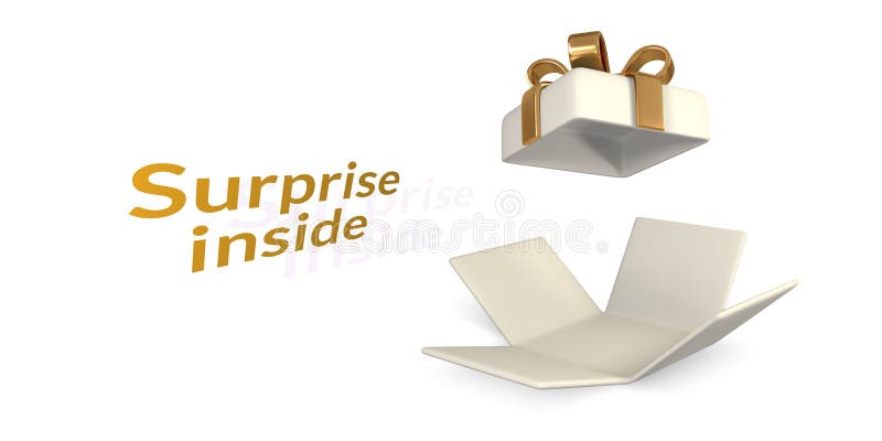 3D Render and Draw by Mesh Realistic Open Gift Box. Surprise Inside ...
