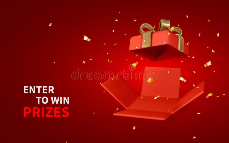 3D Render and Draw by Mesh Realistic Open Red Gift Box and Confetti ...