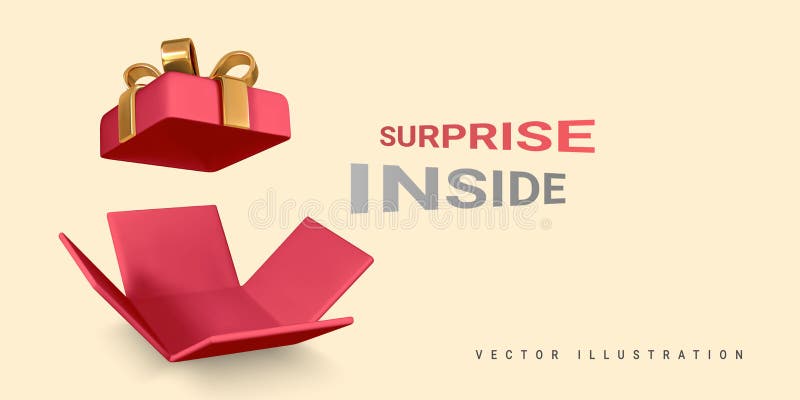 3D Render and Draw by Mesh Realistic Red Gift Box on Light Yellow ...