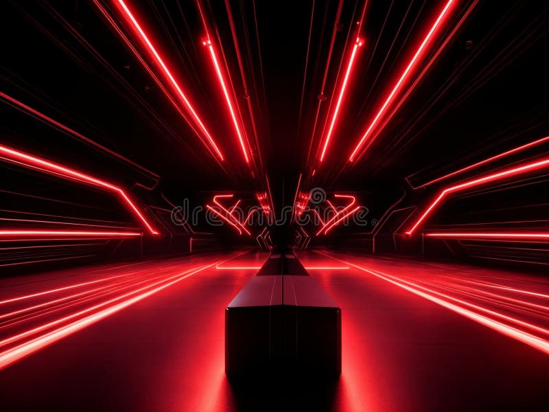 3D Render,dynamic Abstract Background,red Glowing Rods Shooting Forward ...