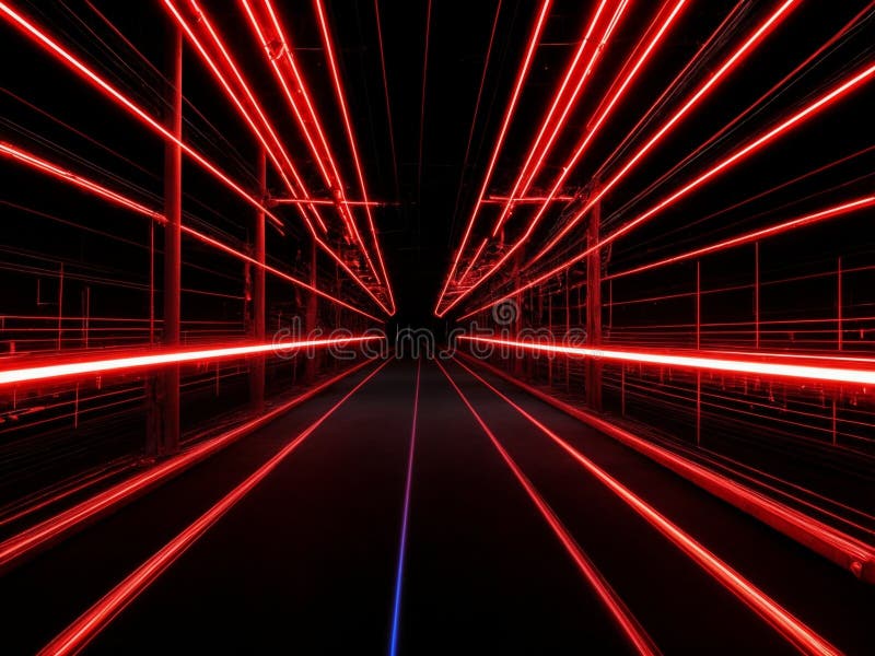 3D Render,dynamic Abstract Background,red Glowing Rods Shooting Forward ...