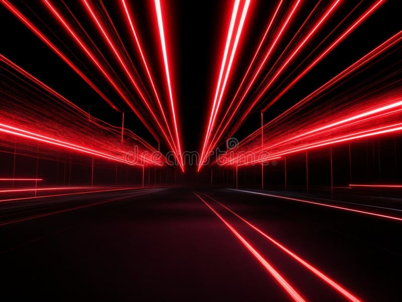 3D Render,dynamic Abstract Background,red Glowing Rods Shooting Forward ...