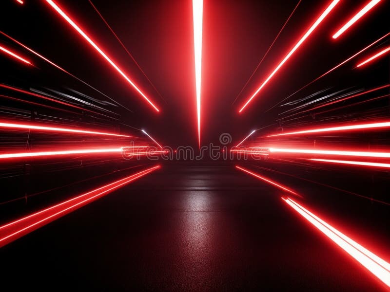 3D Render,dynamic Abstract Background,red Glowing Rods Shooting Forward ...