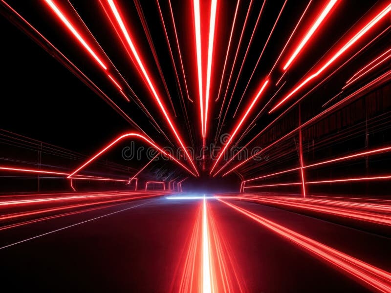 3D Render,dynamic Abstract Background,red Glowing Rods Shooting Forward ...