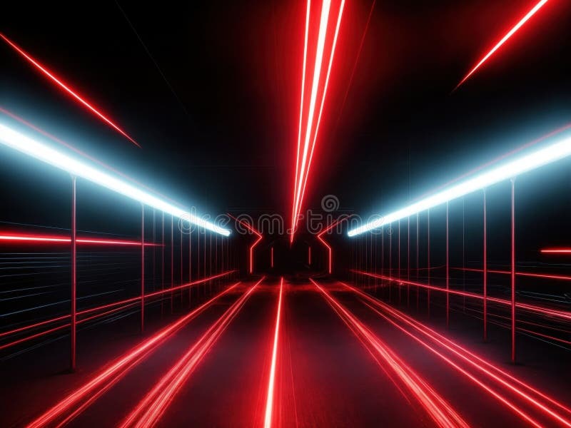 3D Render,dynamic Abstract Background,red Glowing Rods Shooting Forward ...