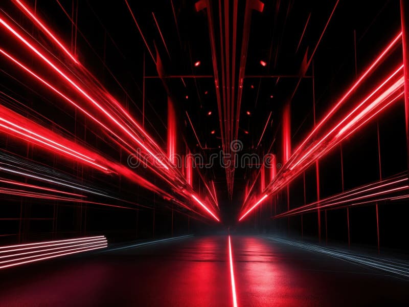 3D Render,dynamic Abstract Background,red Glowing Rods Shooting Forward ...