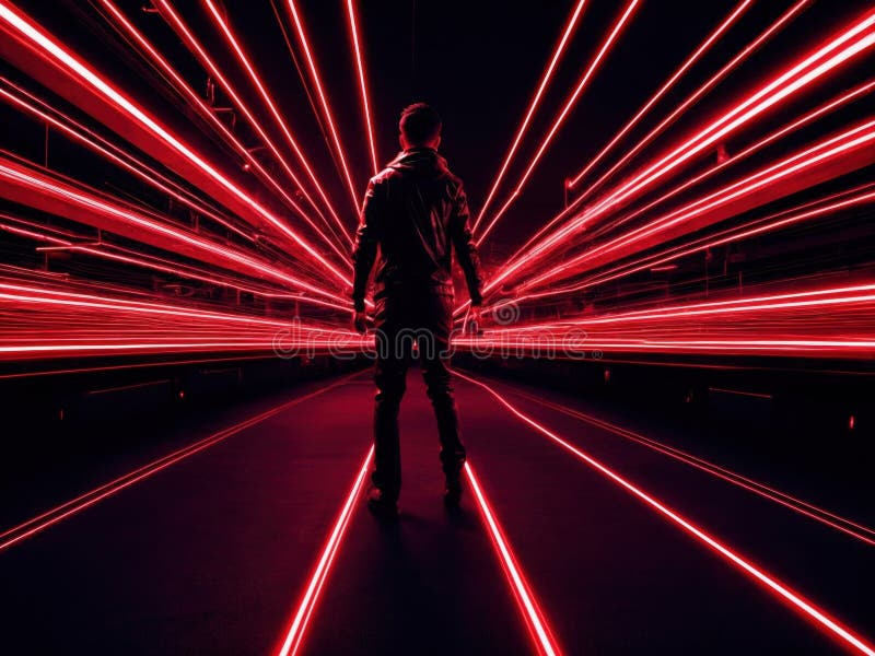 3D Render,dynamic Abstract Background,red Glowing Rods Shooting Forward ...