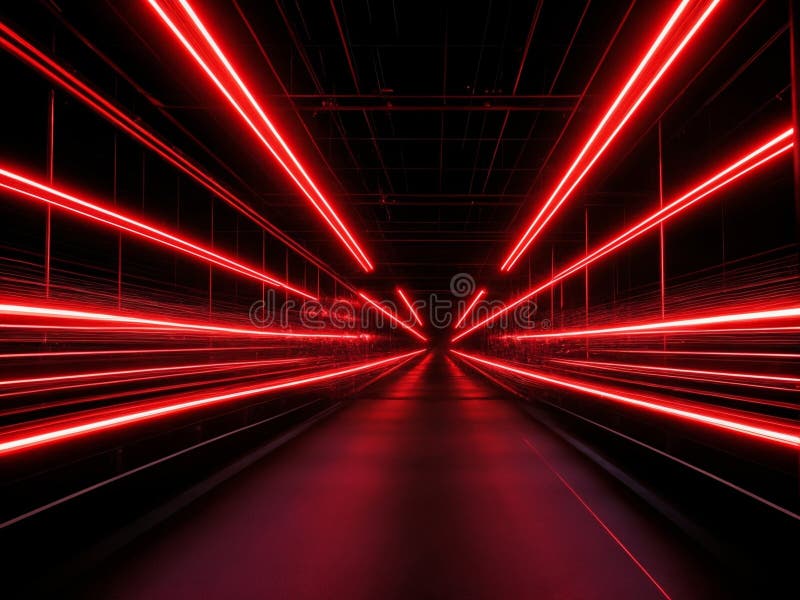 3D Render,dynamic Abstract Background,red Glowing Rods Shooting Forward ...