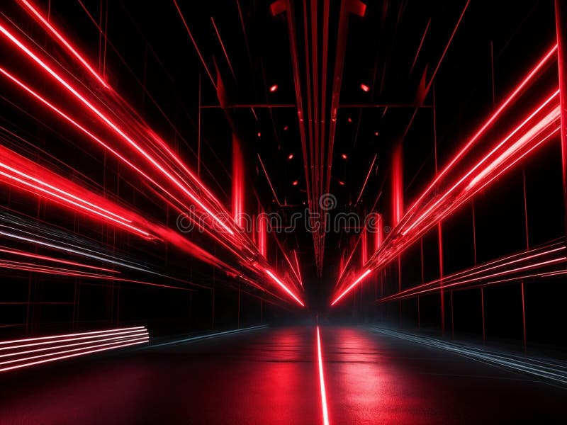 3D Render,dynamic Abstract Background,red Glowing Rods Shooting Forward ...