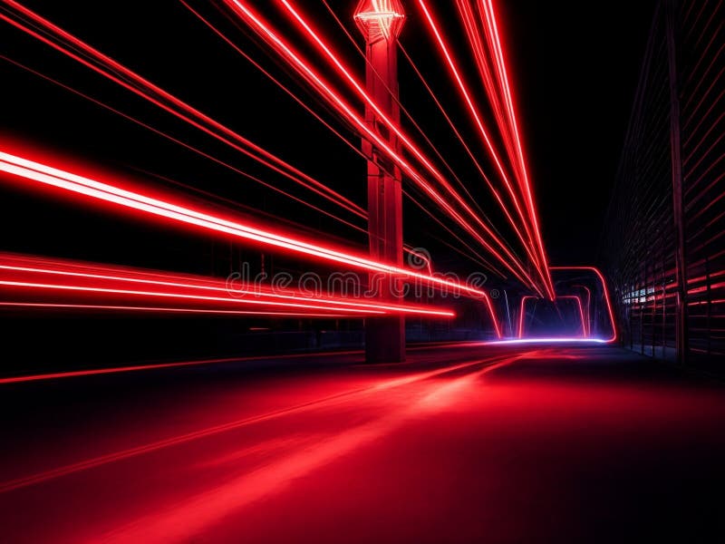 3D Render,dynamic Abstract Background,red Glowing Rods Shooting Forward ...