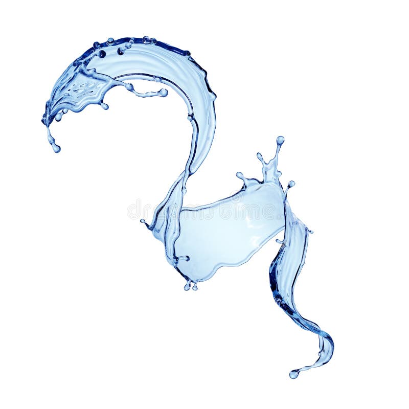 3d Render, Dynamic Blue Water Jet, Wavy Splash Clip Art Isolated on ...