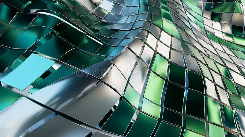 3d Render of a Dynamic Metallic Surface with Square Tiles Forming a ...