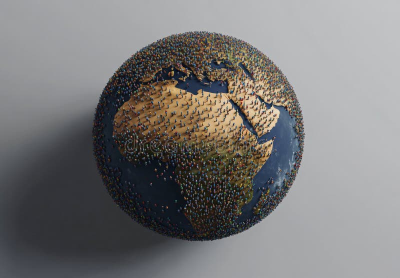 3D Render Earth with African Continent Covered Tiny People Stock ...