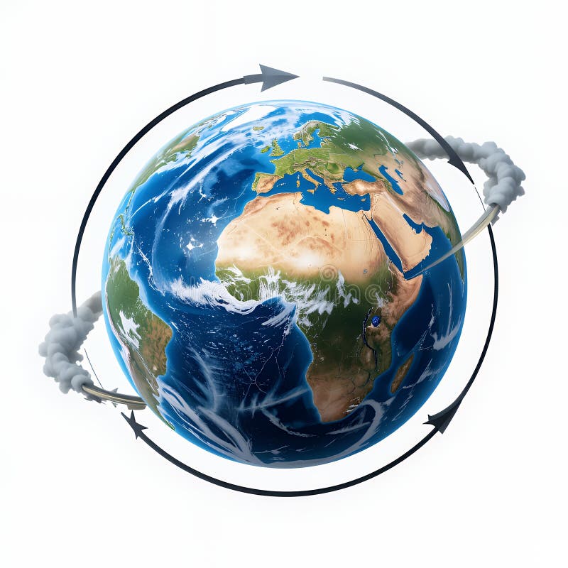 3D Render of Earth with Orbiting Arrows and Smoke Trails Illustrating ...