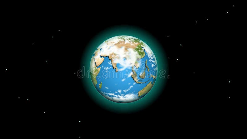 3D Render of Earth Spinning in Orbit Against a Starry Sky, with a ...