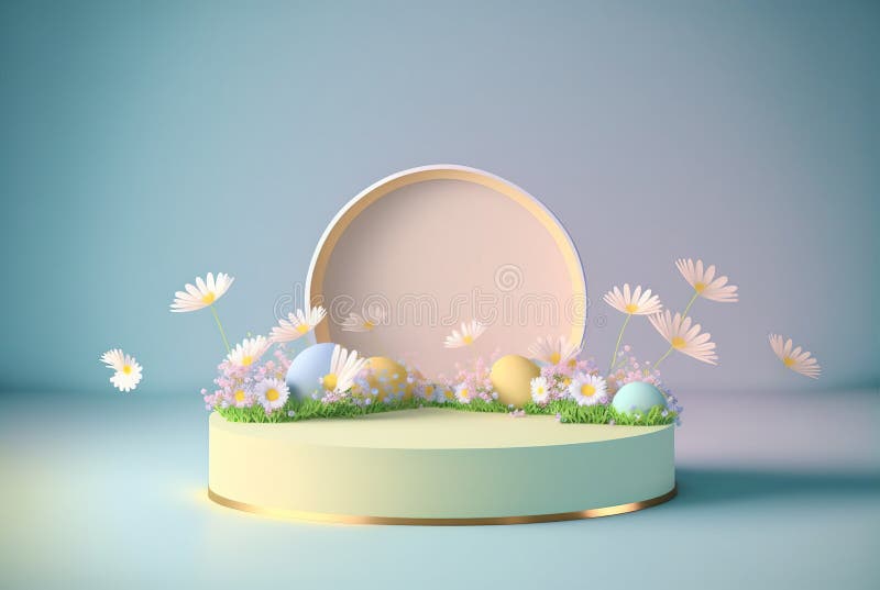 3D Render of Easter Background Banner with Product Podium Platform ...