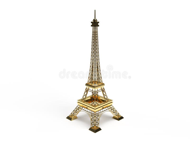 3d Render, Eiffel Tower Gold on a White Background with Shadow Stock ...