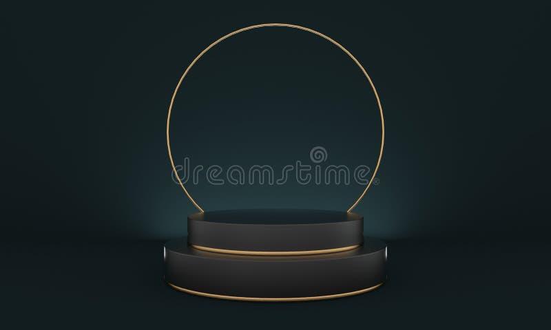 3D Render of an Elegant Black Round Podium Stand or Platform with ...